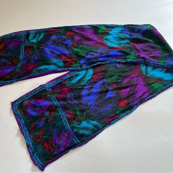 Liz Claiborne | Accessories | Vintage7s 80s 00 Silk Scarf Oblong Dark ...